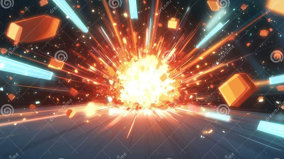 A Vibrant Explosion with Debris and Light Effects, Depicting Dynamic ...