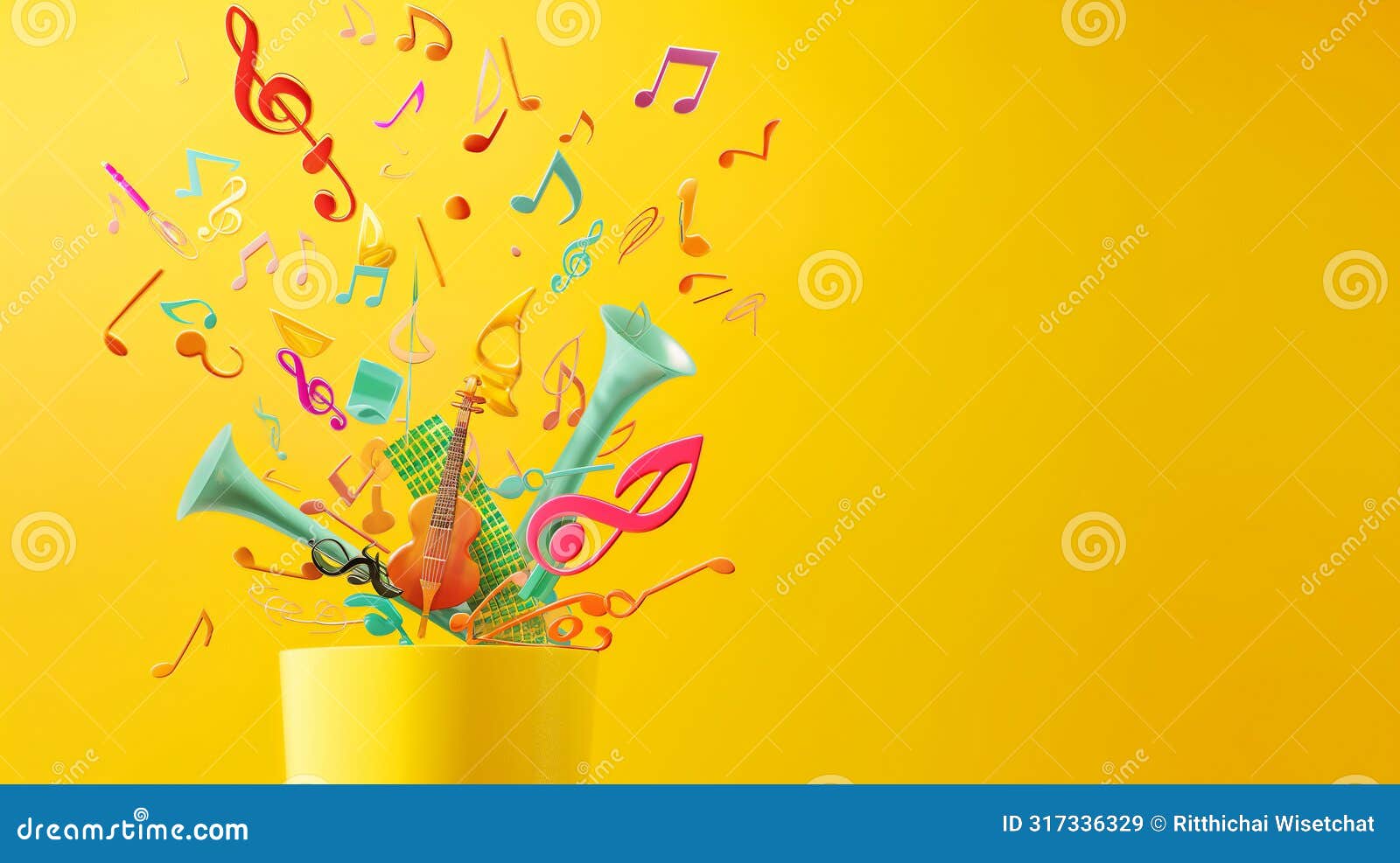 A Vibrant Explosion of Musical Instruments and Colorful Notes Emerging ...