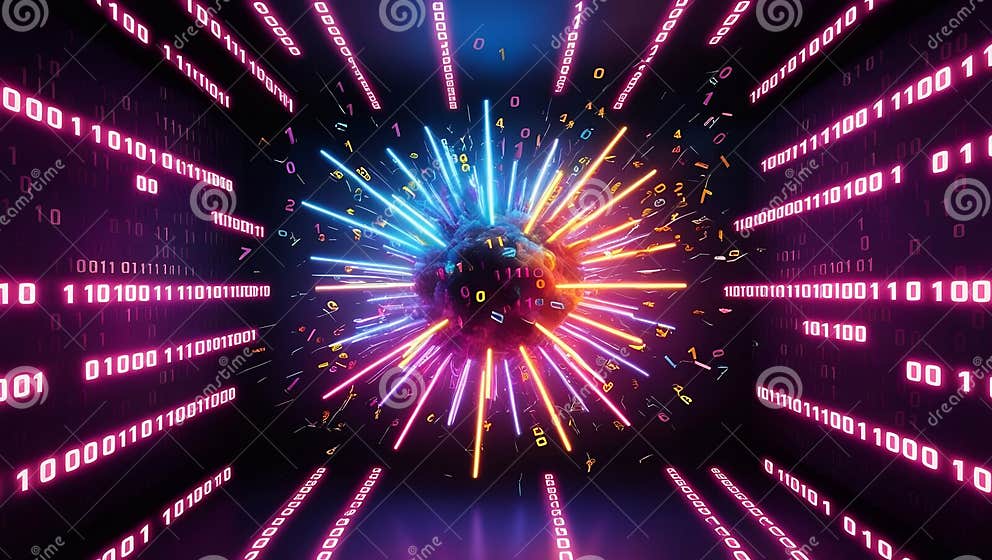 Vibrant Explosion of Neon Colors and Binary Code Creates Dynamic ...