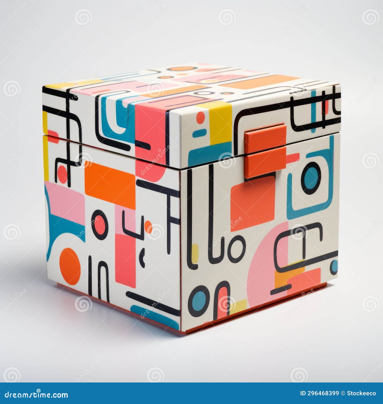 Colorful Cardboard Box with Geometric Shapes - Pop Art Inspired Design ...