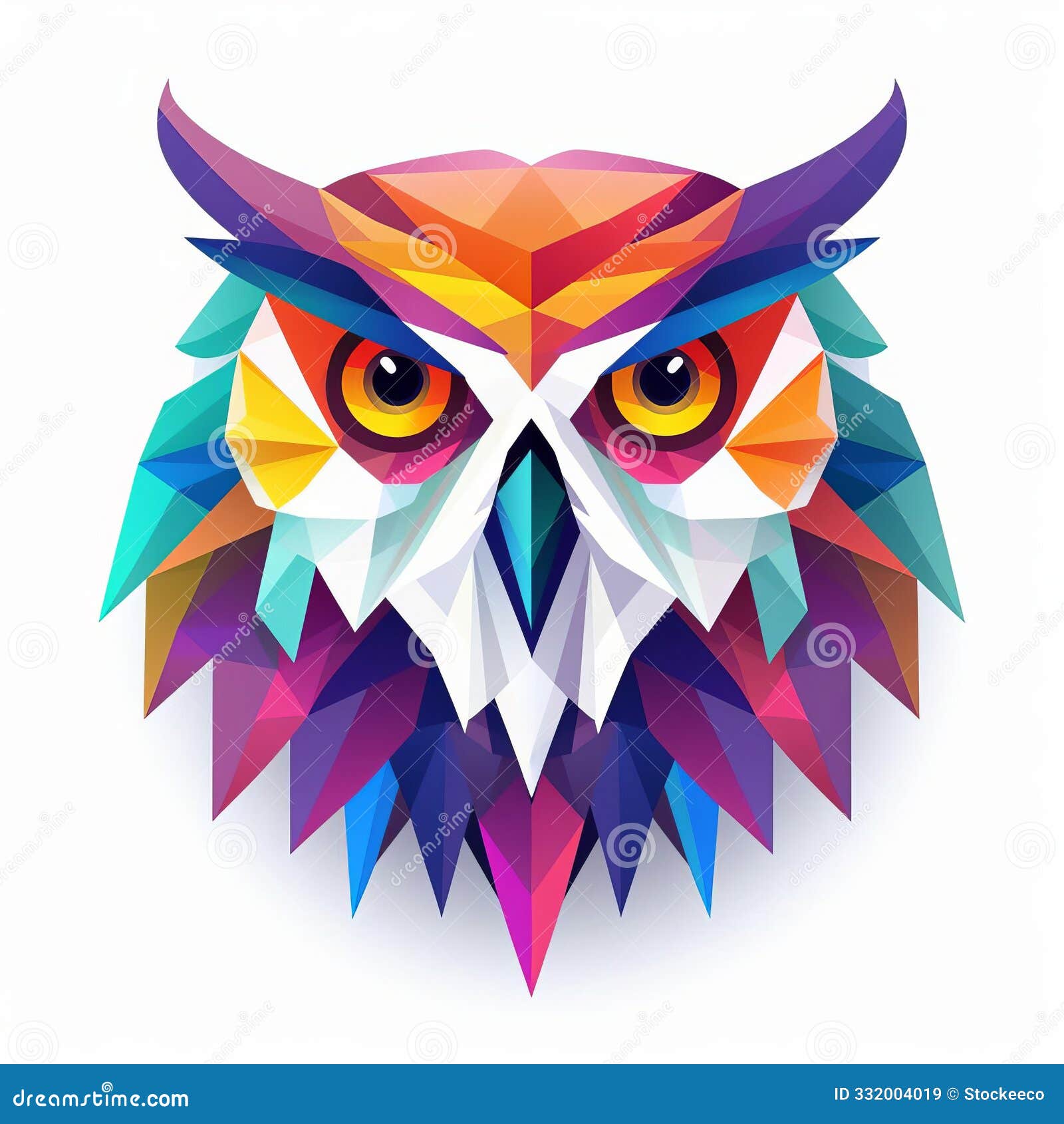 Colorful Polygon Owl Icon: Minimalistic Pattern on White Background ...