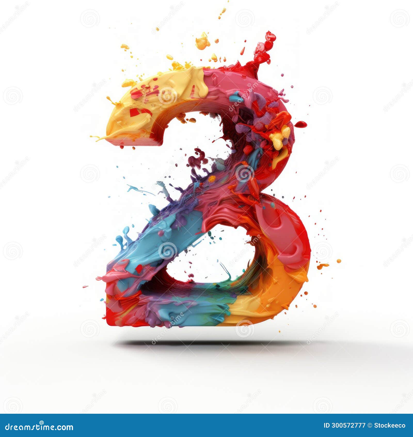 Vibrant Number Three Painting in Hyper-realistic Water Style Stock ...