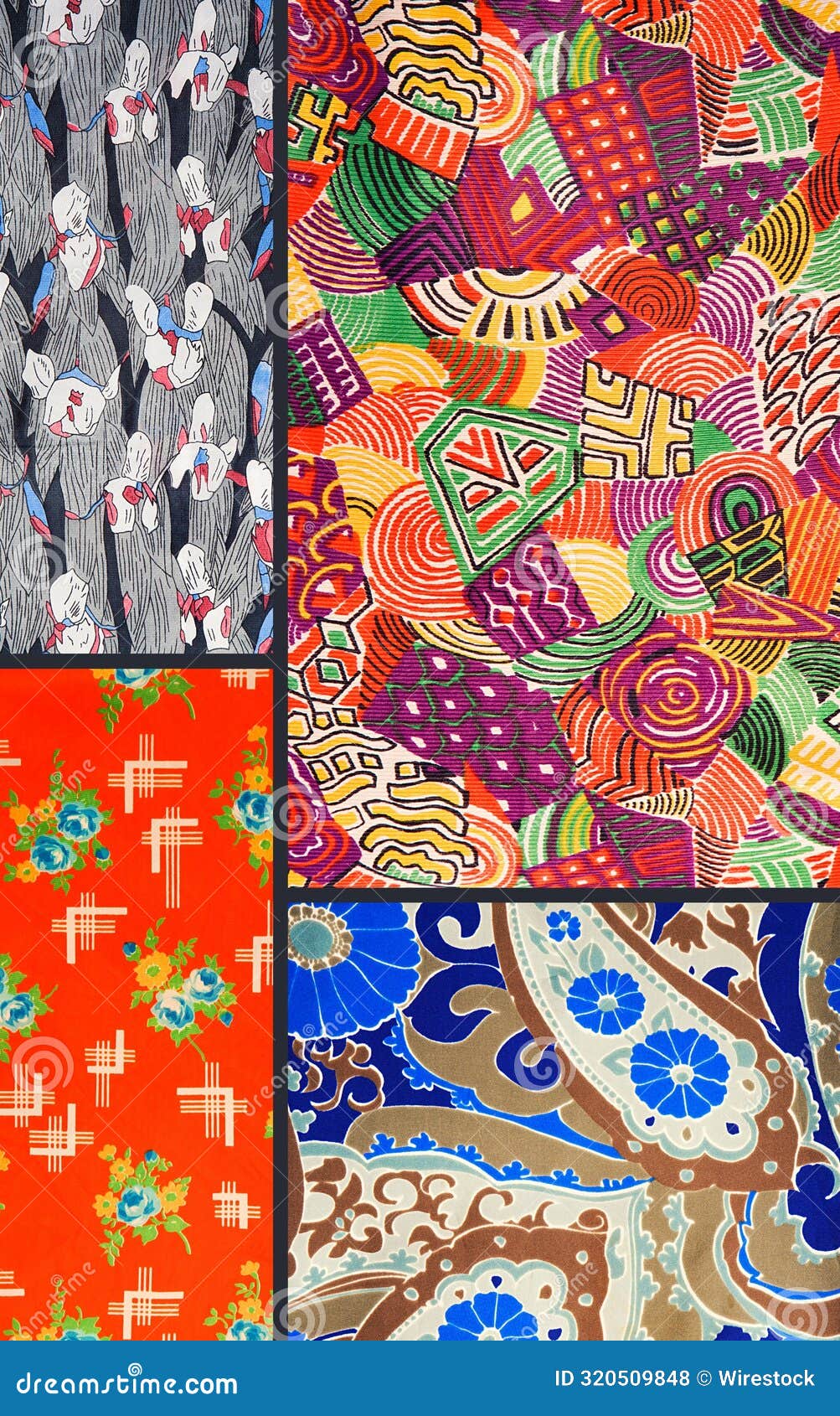 Vibrant Fabric Coverings with Assorted Patterns and Colors Stock Photo ...