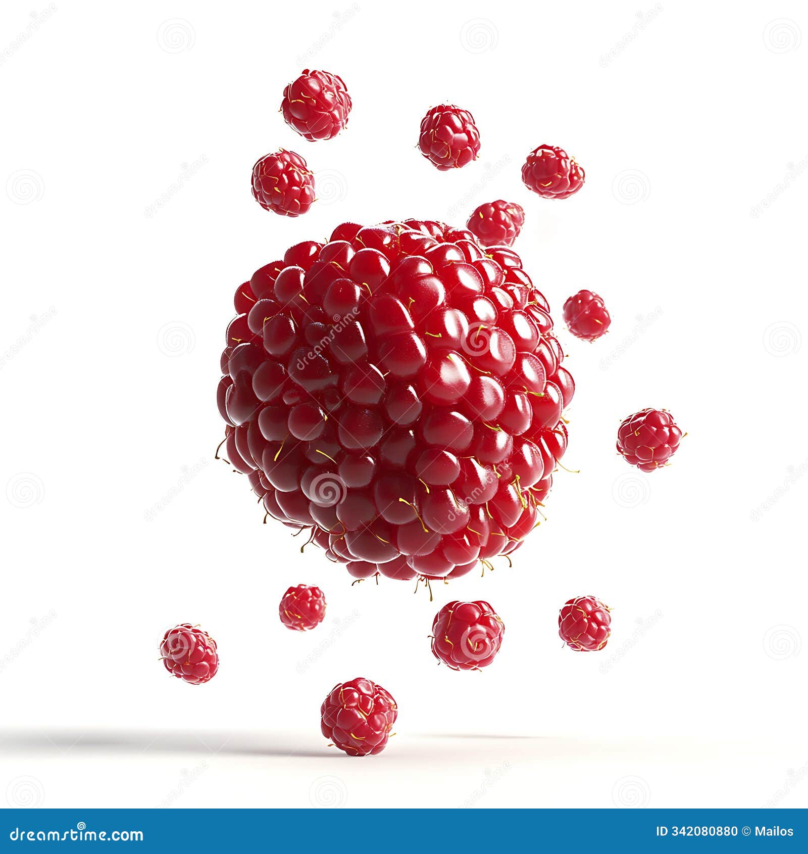 Vibrant Falling Raspberry Captured Mid-Air on White Background Stock ...