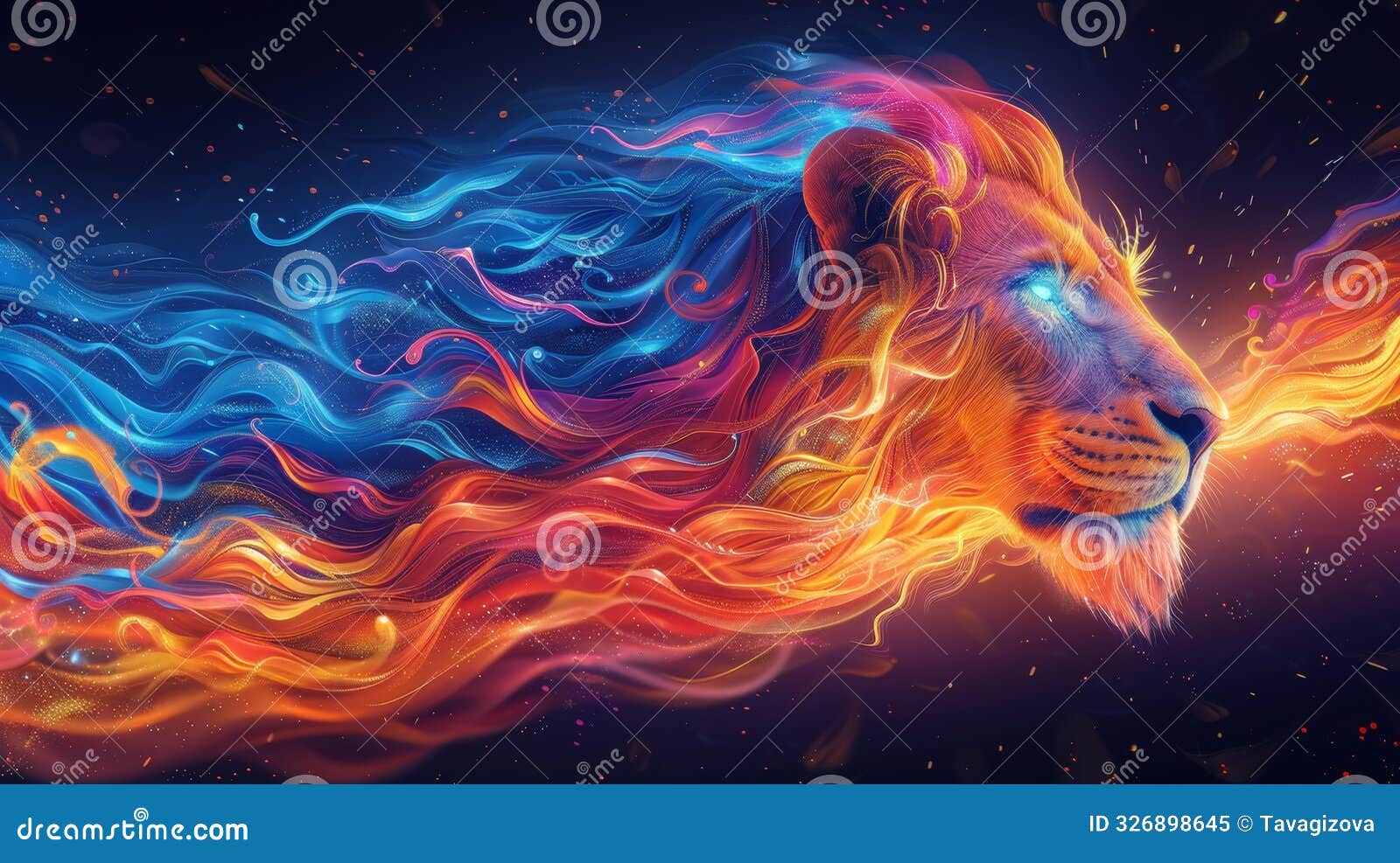 Vibrant Fiery Lion in Motion - Generative Ai Stock Illustration ...