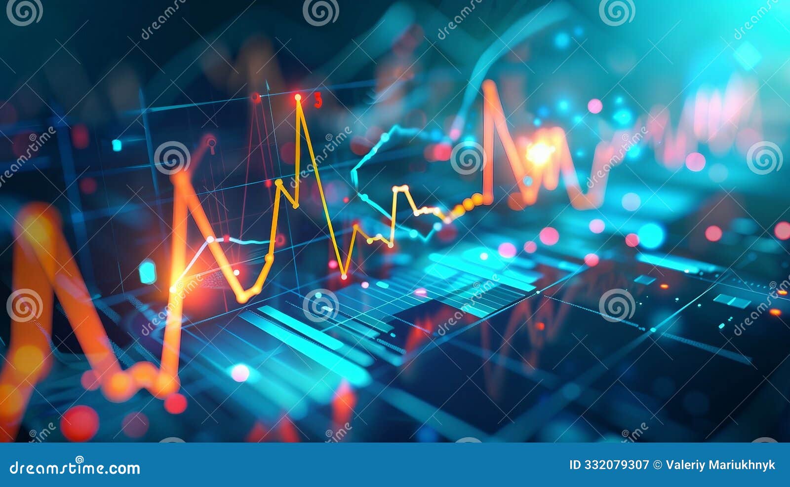 Vibrant Financial Graphs and Data Visualizations with Bright Neon ...