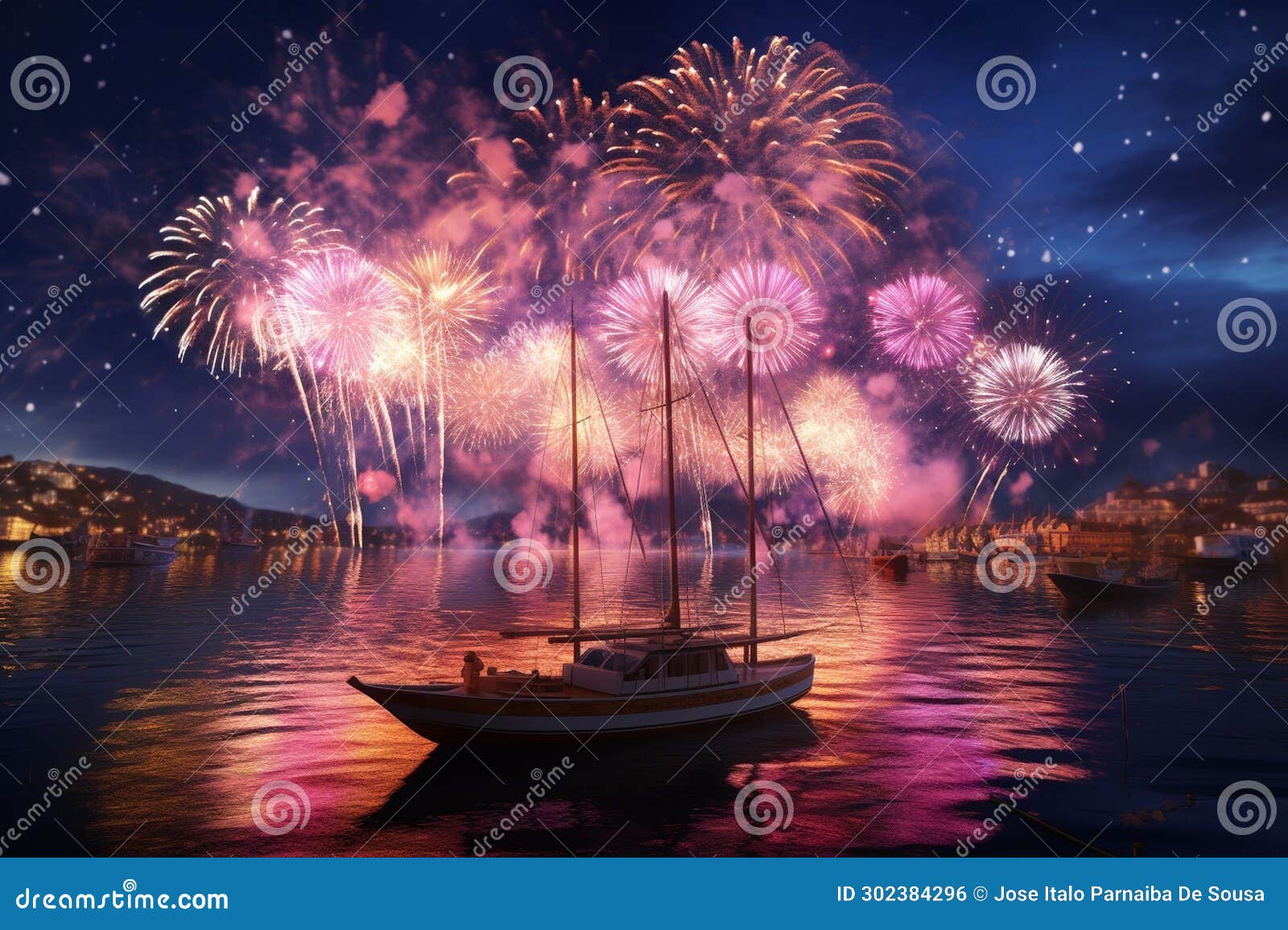 Fireworks Lighting Up The Metropolis Skyline Royalty-Free Stock Image ...
