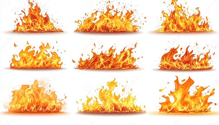 Vibrant Flames Collection Isolated on a Simple Background for Creative ...