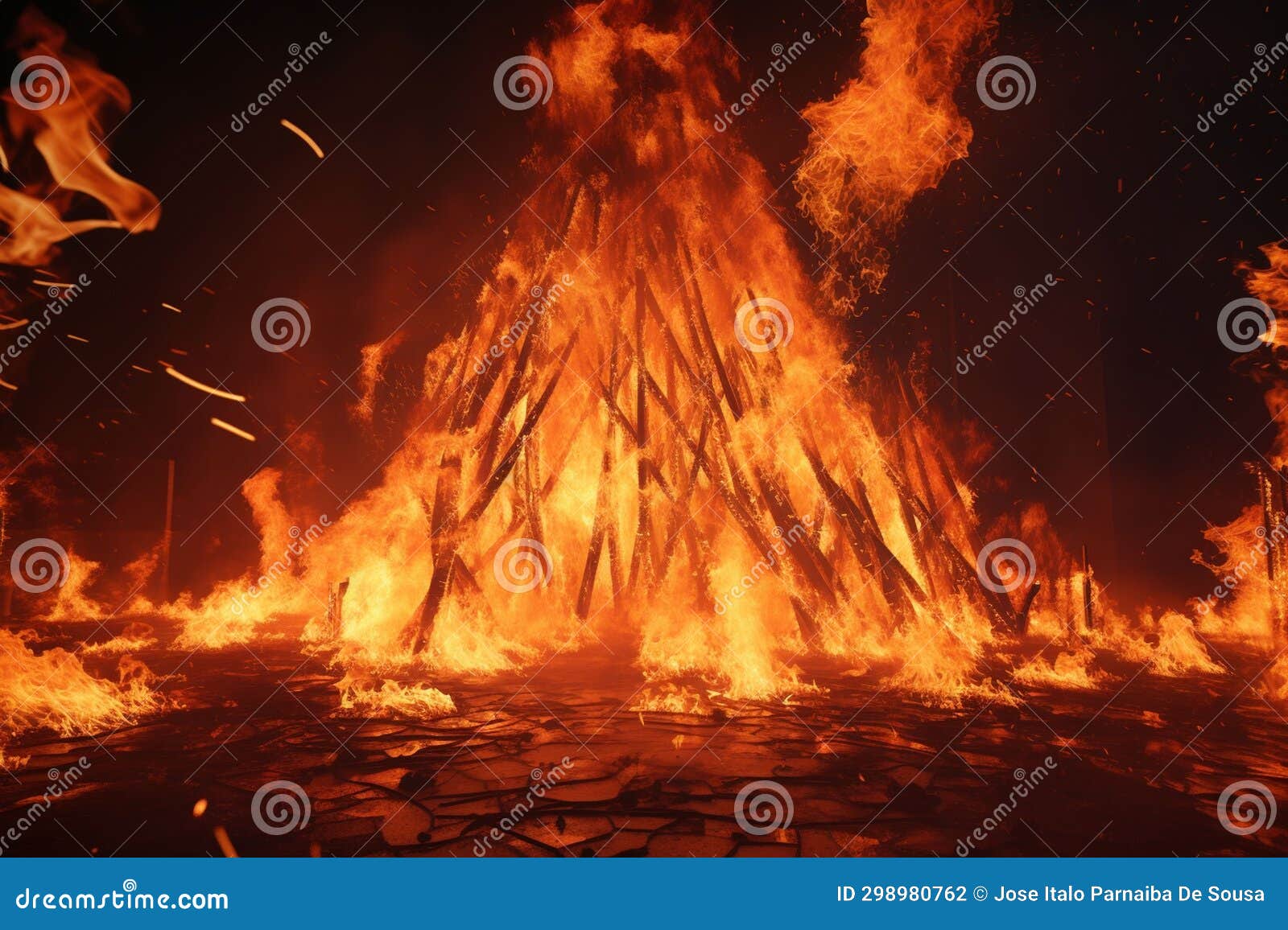 Vibrant Flames Dancing in a Ceremonial Bonfire Evo Stock Illustration ...