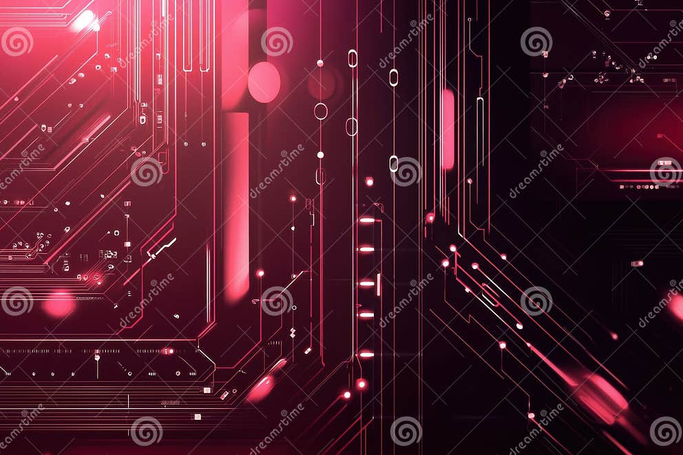 Vibrant Flat Cybernetic Backdrop Featuring Silver and Red Circuit ...