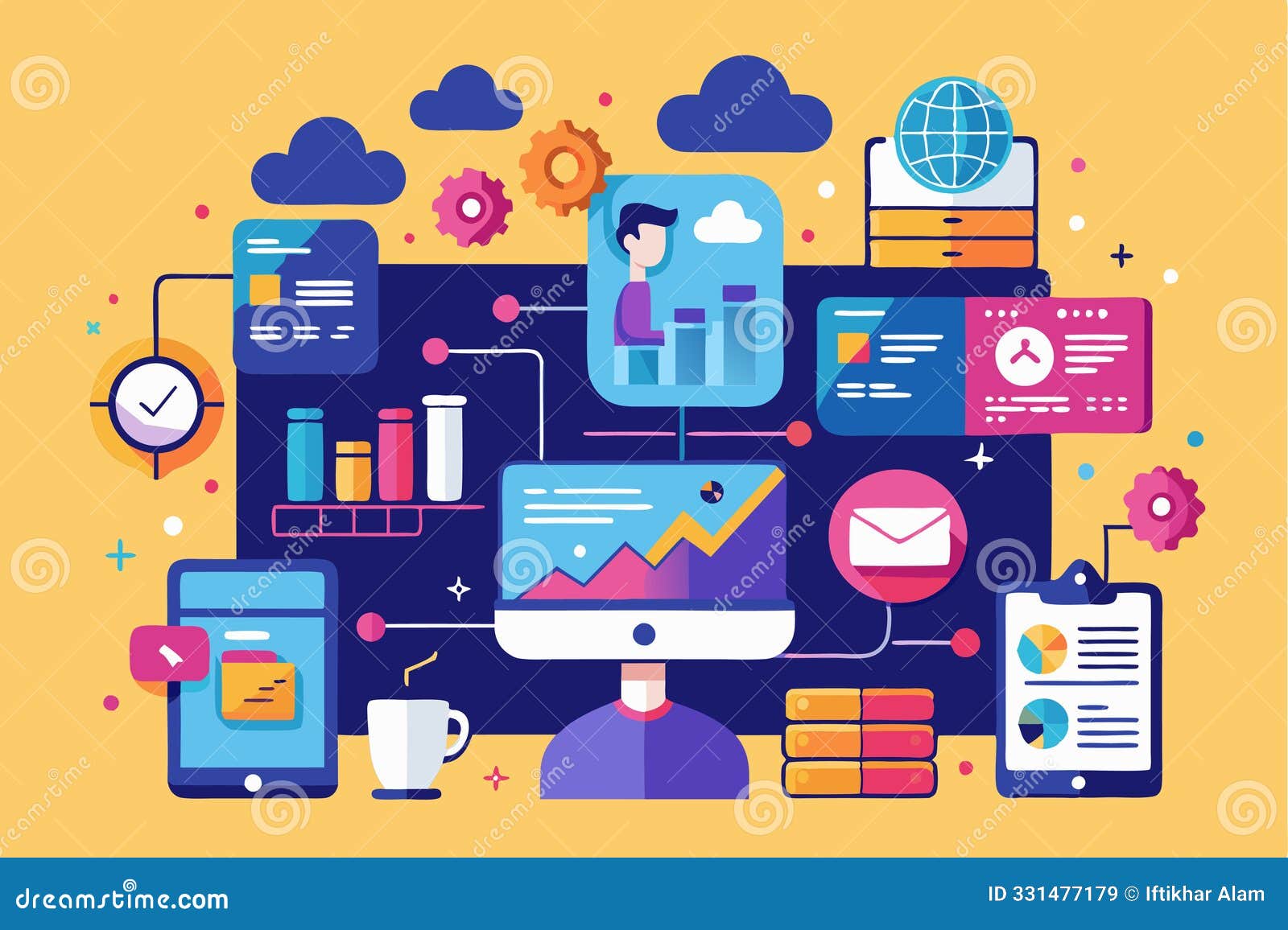 A Vibrant Flat Illustration Depicting Various Digital Devices and ...
