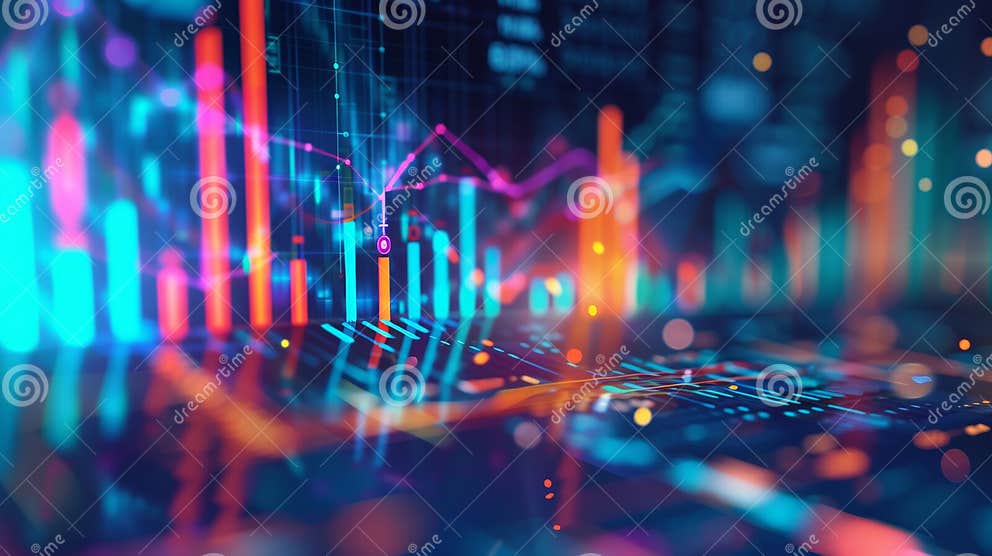 Vibrant Floating Charts and Graphs in Abstract Scene Symbolize Data ...