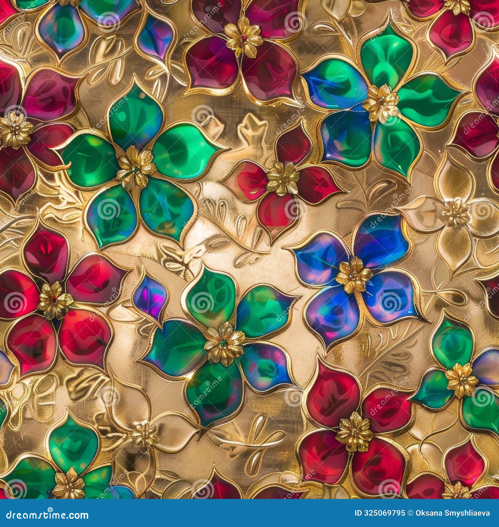 Vibrant Floral Mosaic on Gold Background - Luxury Pattern Design Stock ...