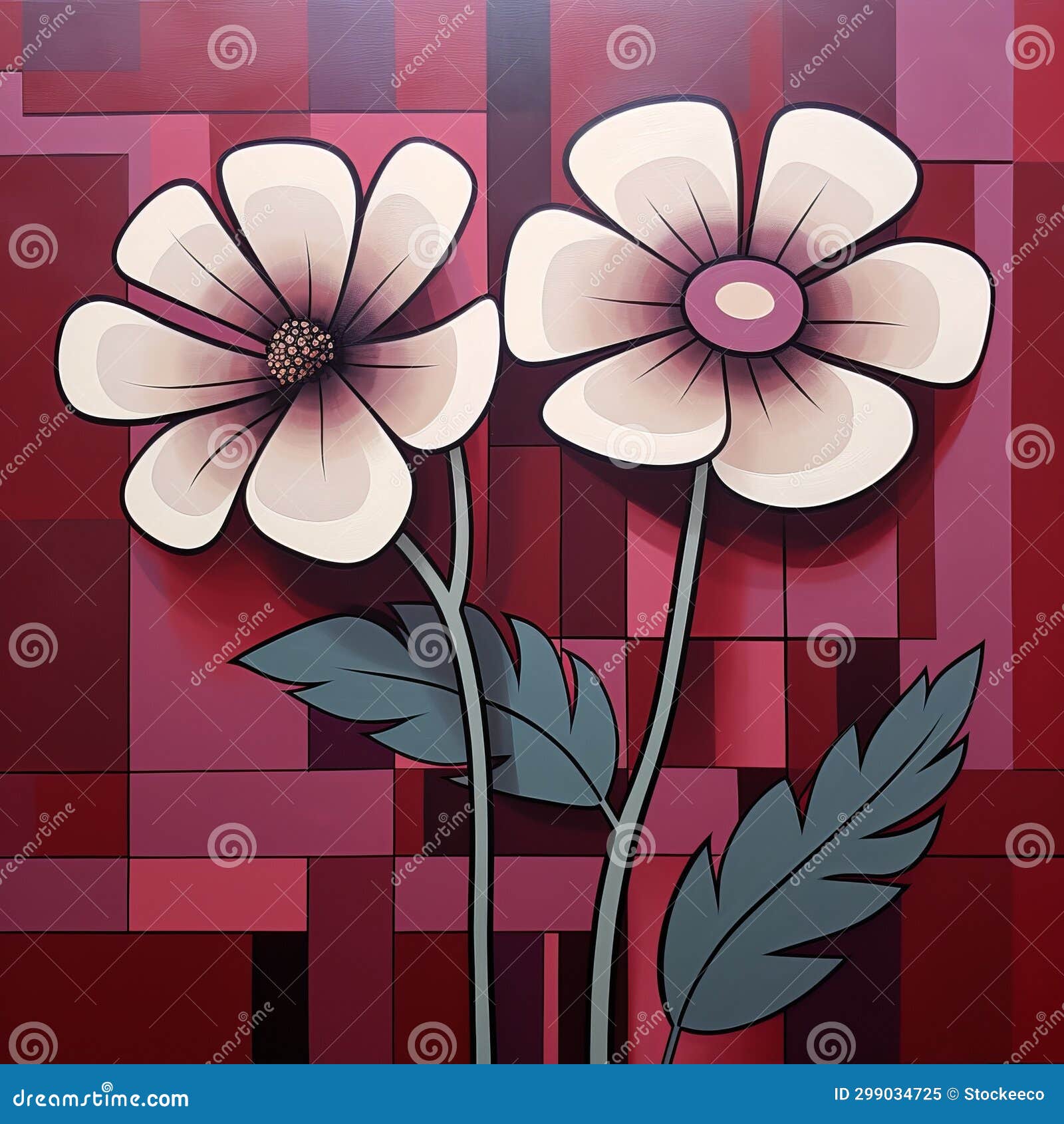 Contemporary Canadian Art: Cubist Compositions of White Flowers on Red ...