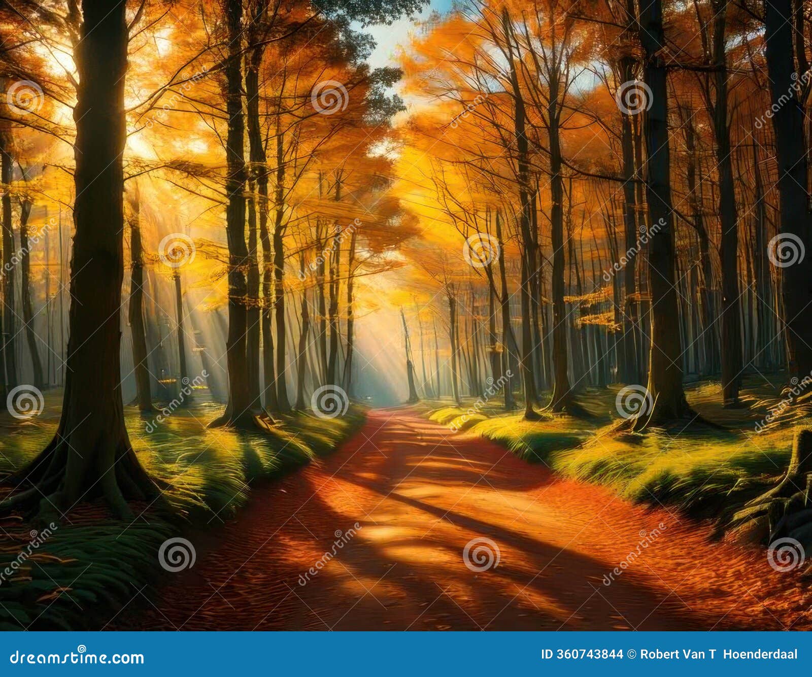 Vibrant Forest Trees Scene stock illustration. Illustration of glow ...