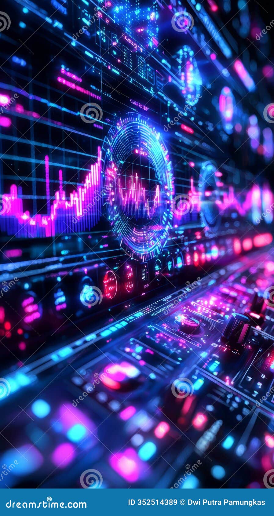 Neon Synthwave Control Panel, Futuristic Interface Stock Illustration ...