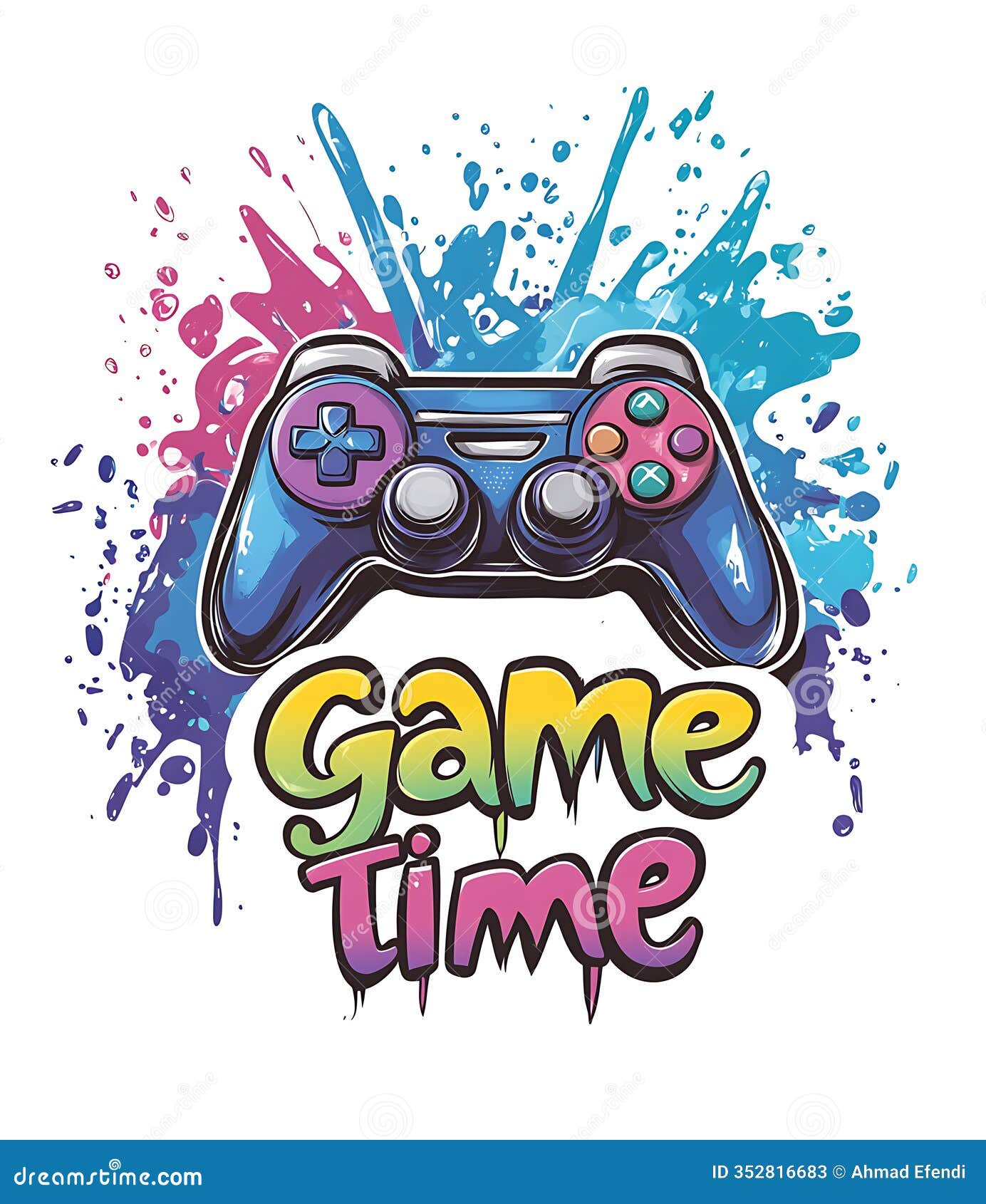 Vibrant Game Controller Splash Art Game Time Design Stock Illustration ...