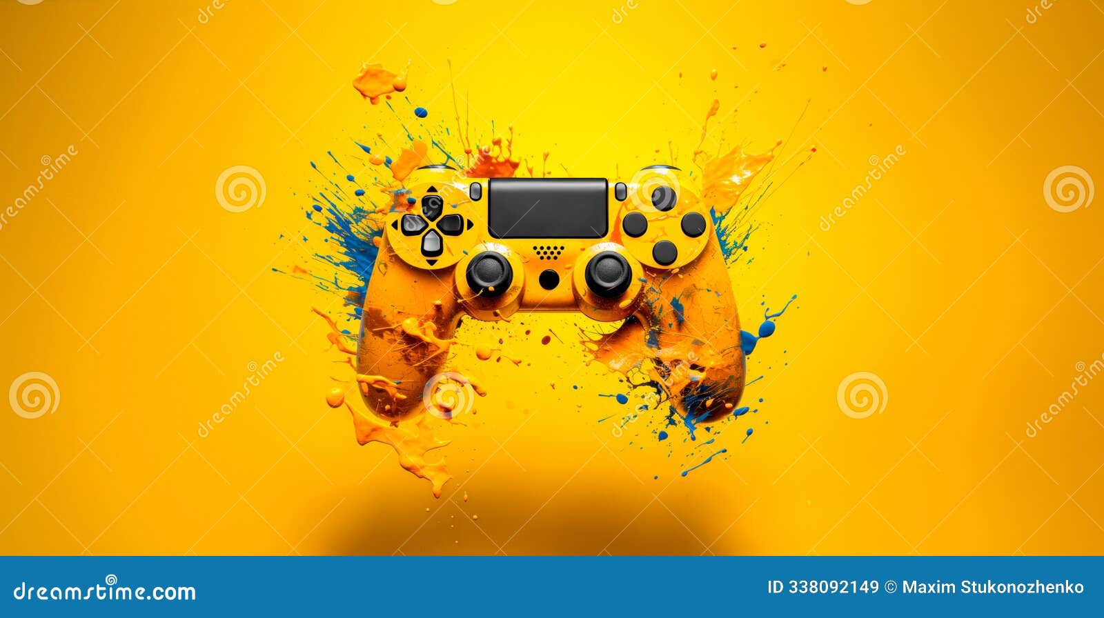 Vibrant Gaming Controller with Dynamic Paint Splash on Yellow Backdrop ...