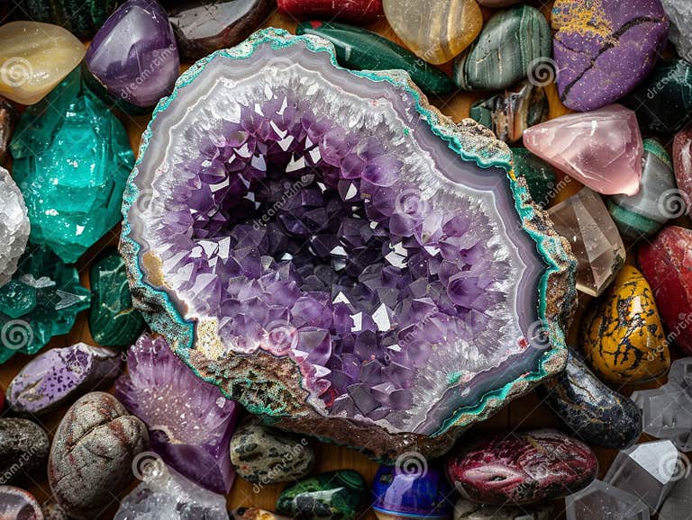 Vibrant Geode and Mineral Collection Stock Illustration - Illustration ...