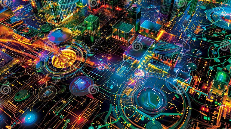 Vibrant Geospatial Data Visualization with High Tech Satellite Imagery ...