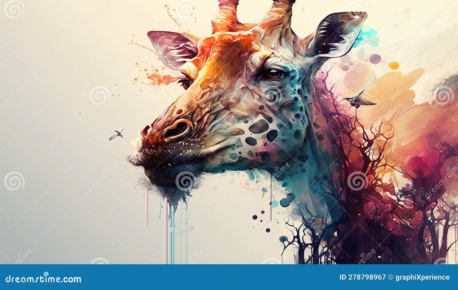 Vibrant Giraffe in Abstract Colors Stock Illustration - Illustration of ...