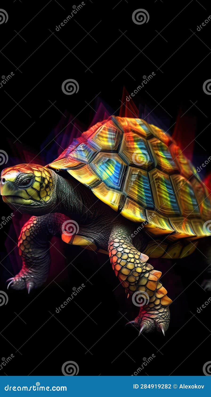 Vibrant Glitch Art Turtle on Dark Background AI Generated Stock ...