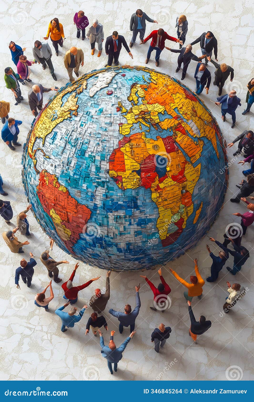 A Vibrant Globe is Held by Diverse People Discussing Global Cooperation ...
