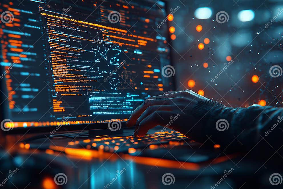 Vibrant Glow of Coding: a Programmer S Focus in a Dimly Lit Workspace Enhancing Digital ...