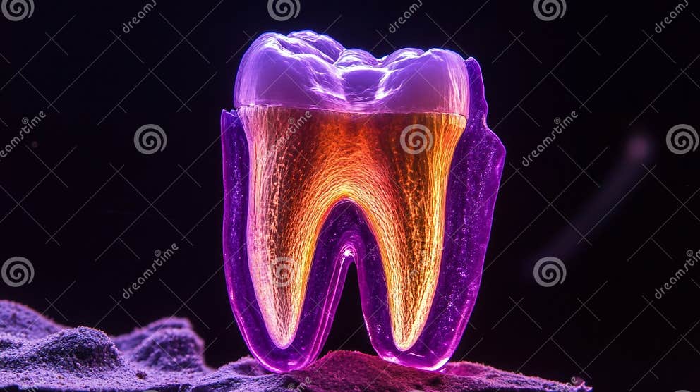 A Vibrant, Glowing Tooth Structure is Displayed with Stunning Colors ...