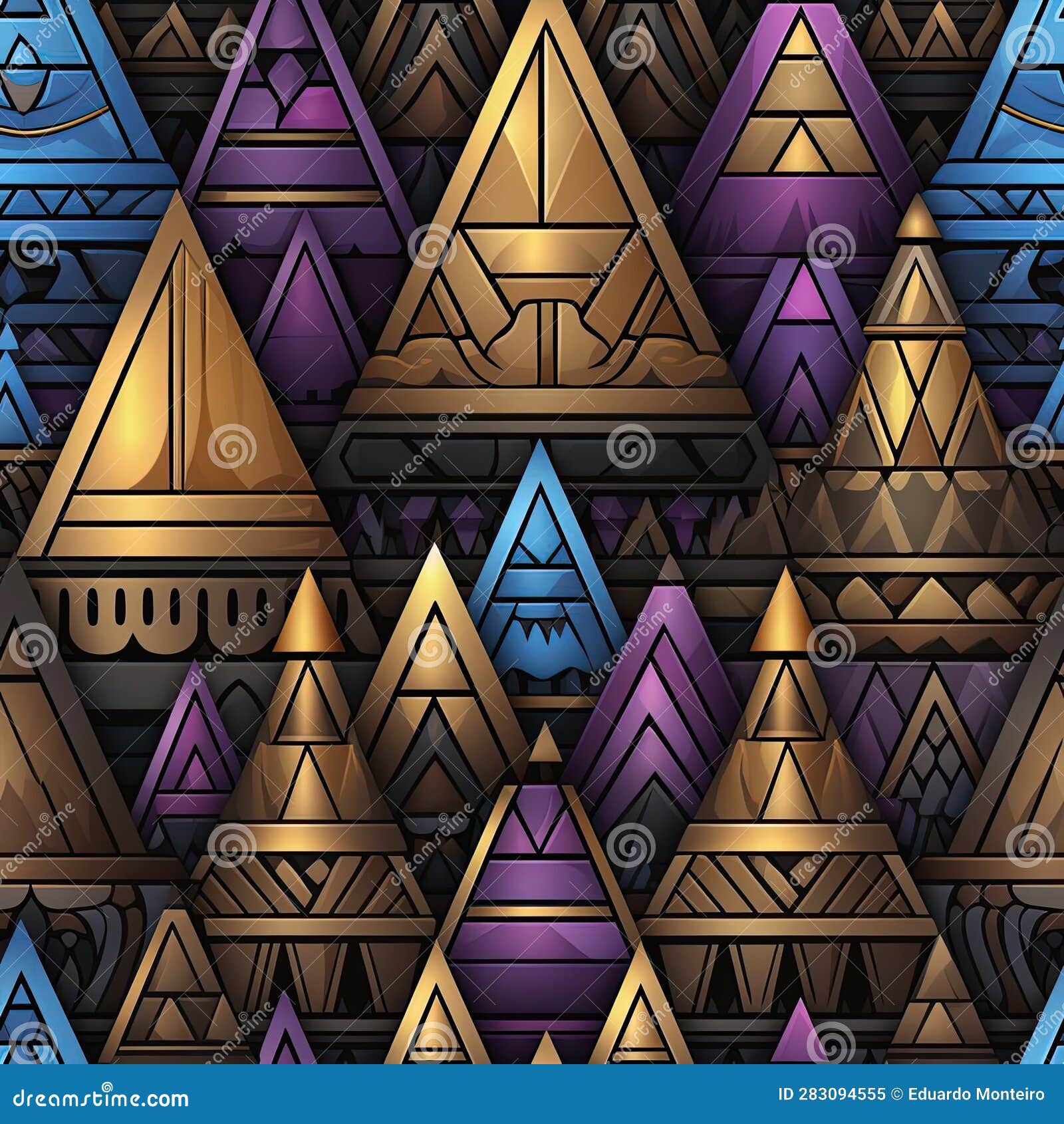Vibrant Gold and Purple Pyramid Patterns with African Influences (tiled ...