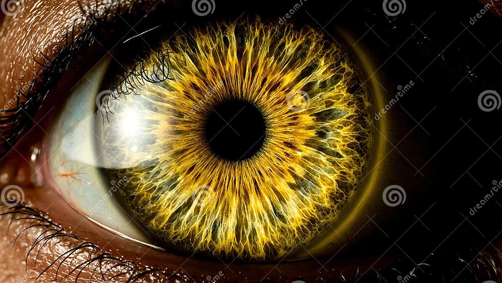 Vibrant Golden Yellow Eye with Textured Starburst Iris Pattern Stock ...