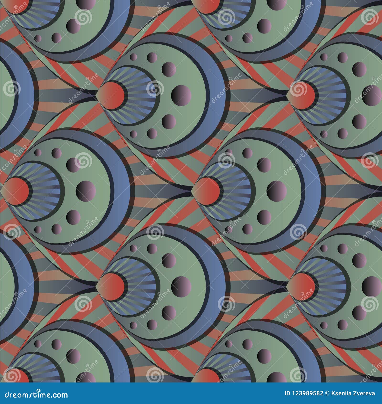 Vibrant Gradient Seamless Fairy Shells Vector Blue and Red Pattern ...