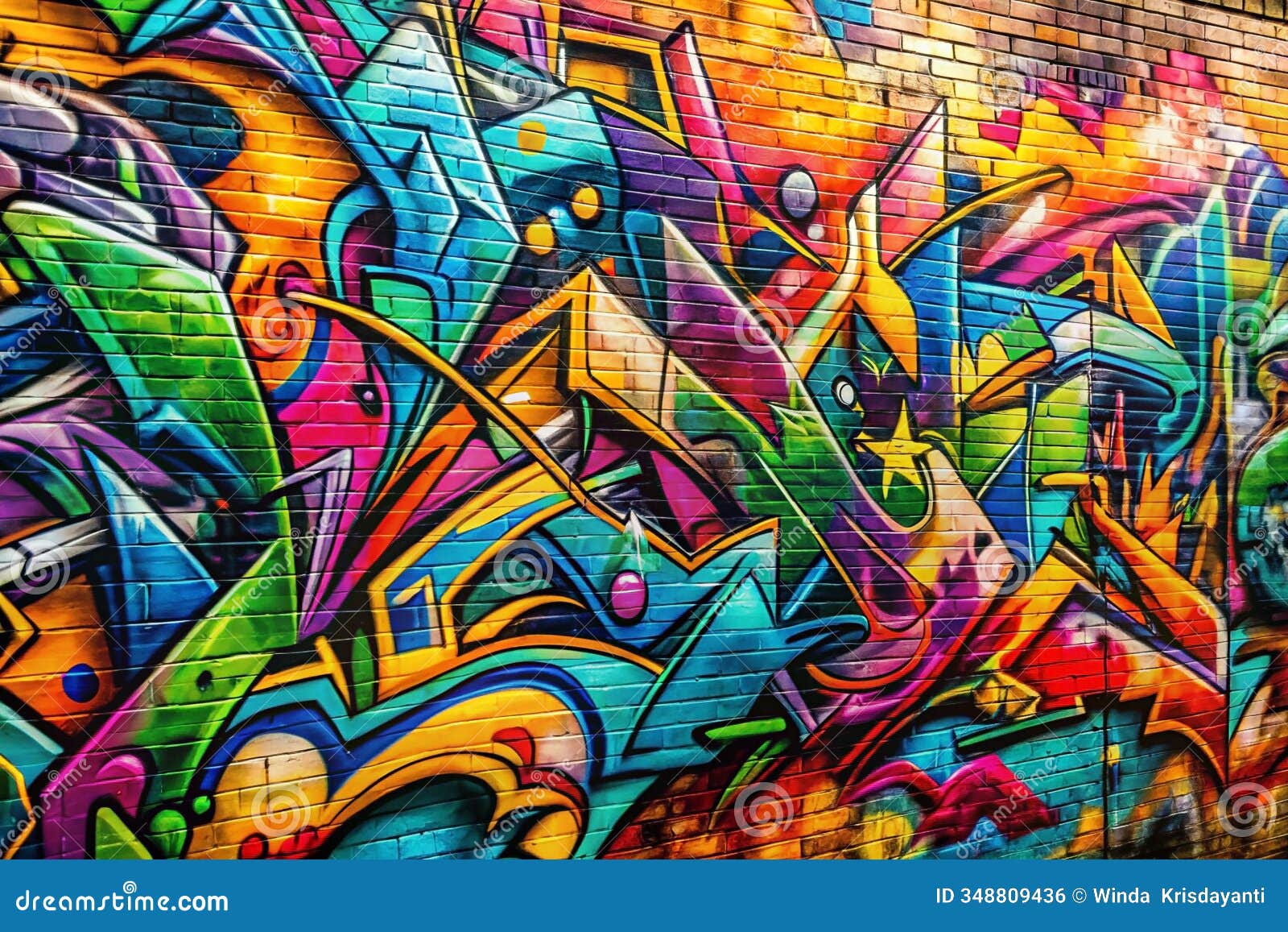 Vibrant Graffiti Art on Brick Wall Stock Illustration - Illustration of ...