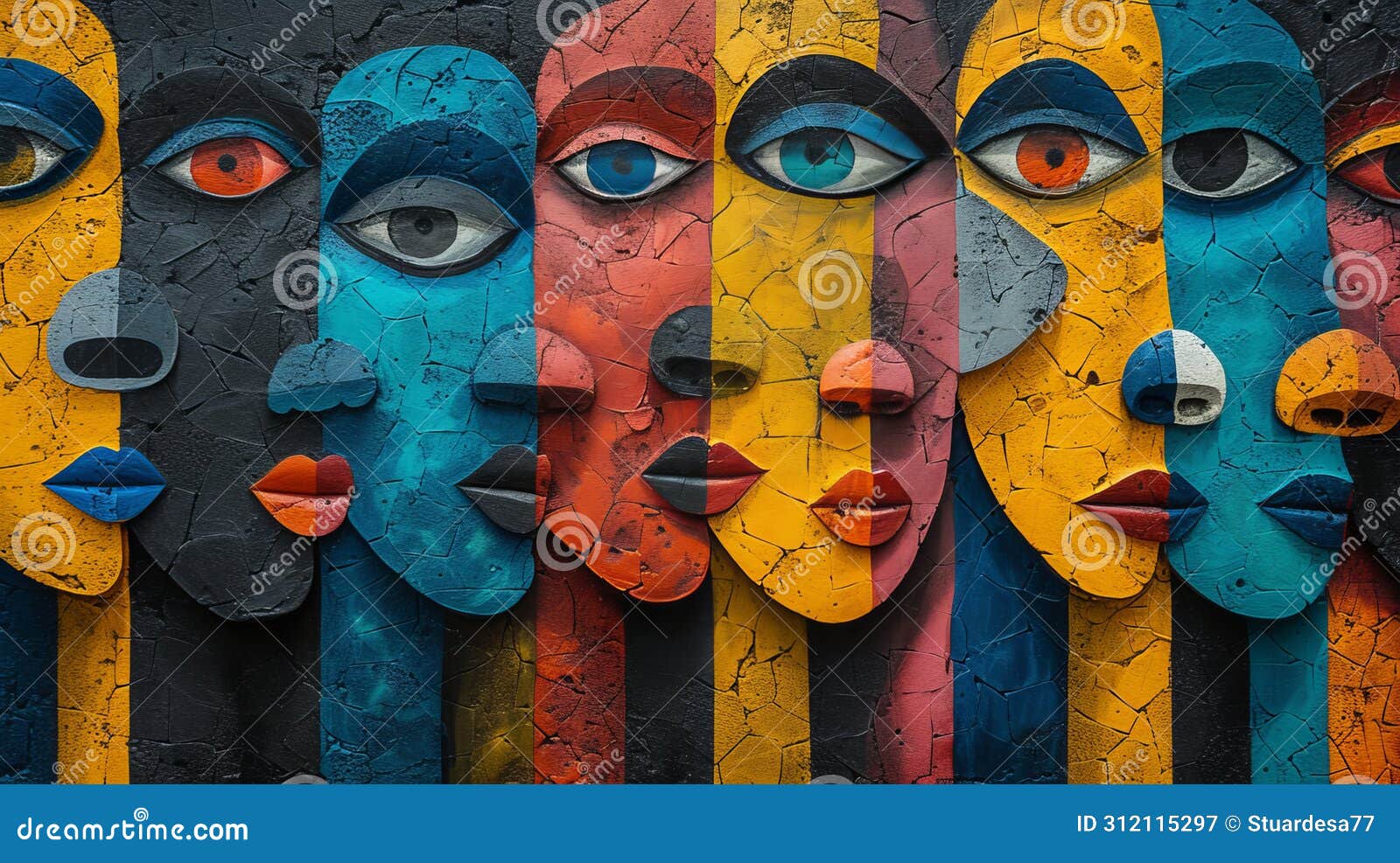 Vibrant Graffiti Faces on Wall Stock Image - Image of expressionism ...