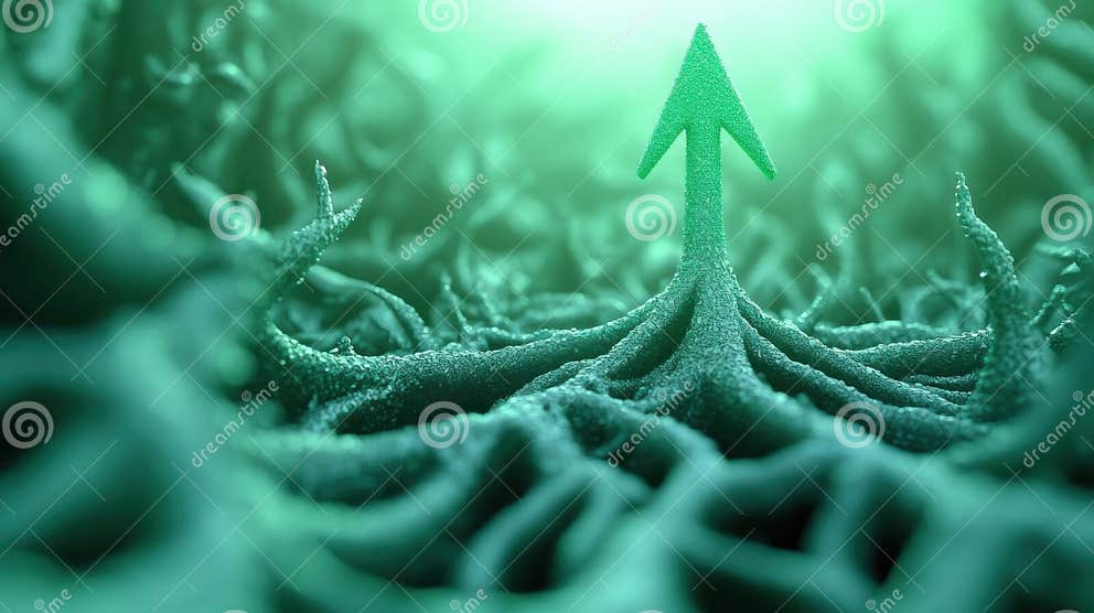 Green Arrow Emerging from Tangled Roots Symbolizes Growth and Direction ...