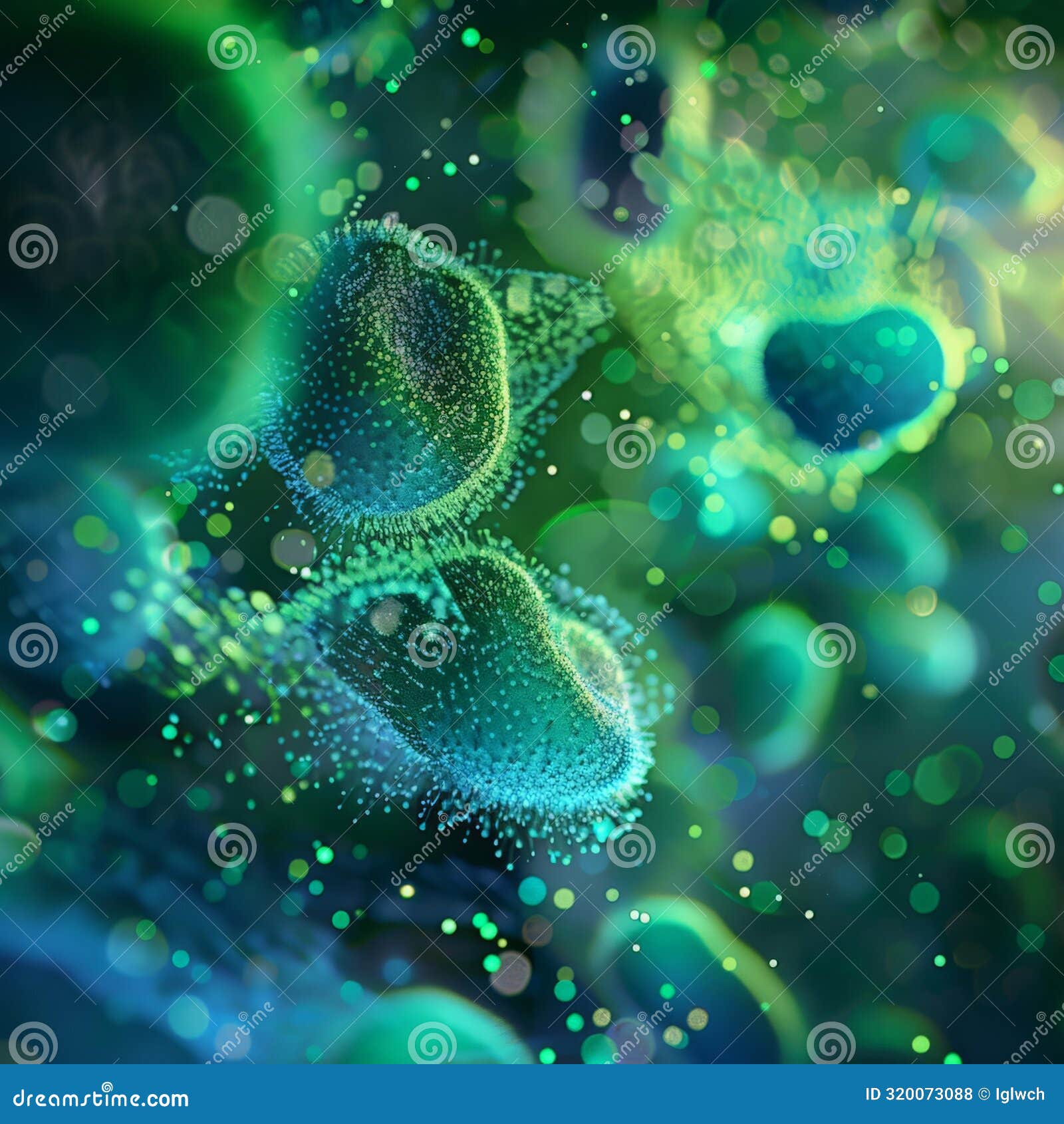 Vibrant Green Bacteria Under Microscope. Stock Photo - Image of ...