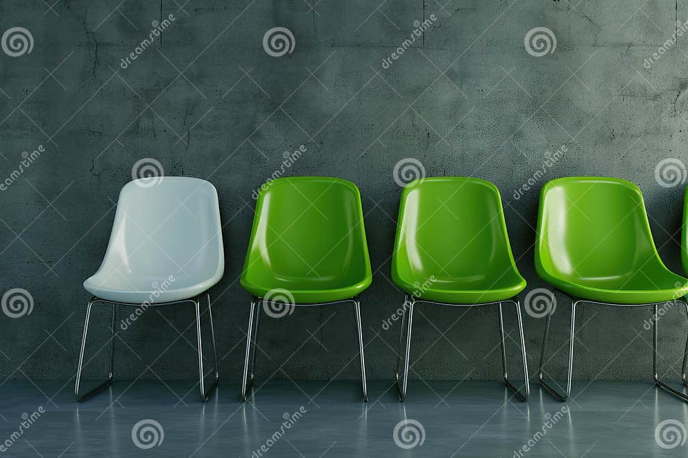 Vibrant Green Chairs Aligned in a Modern Setting. Stock Illustration ...