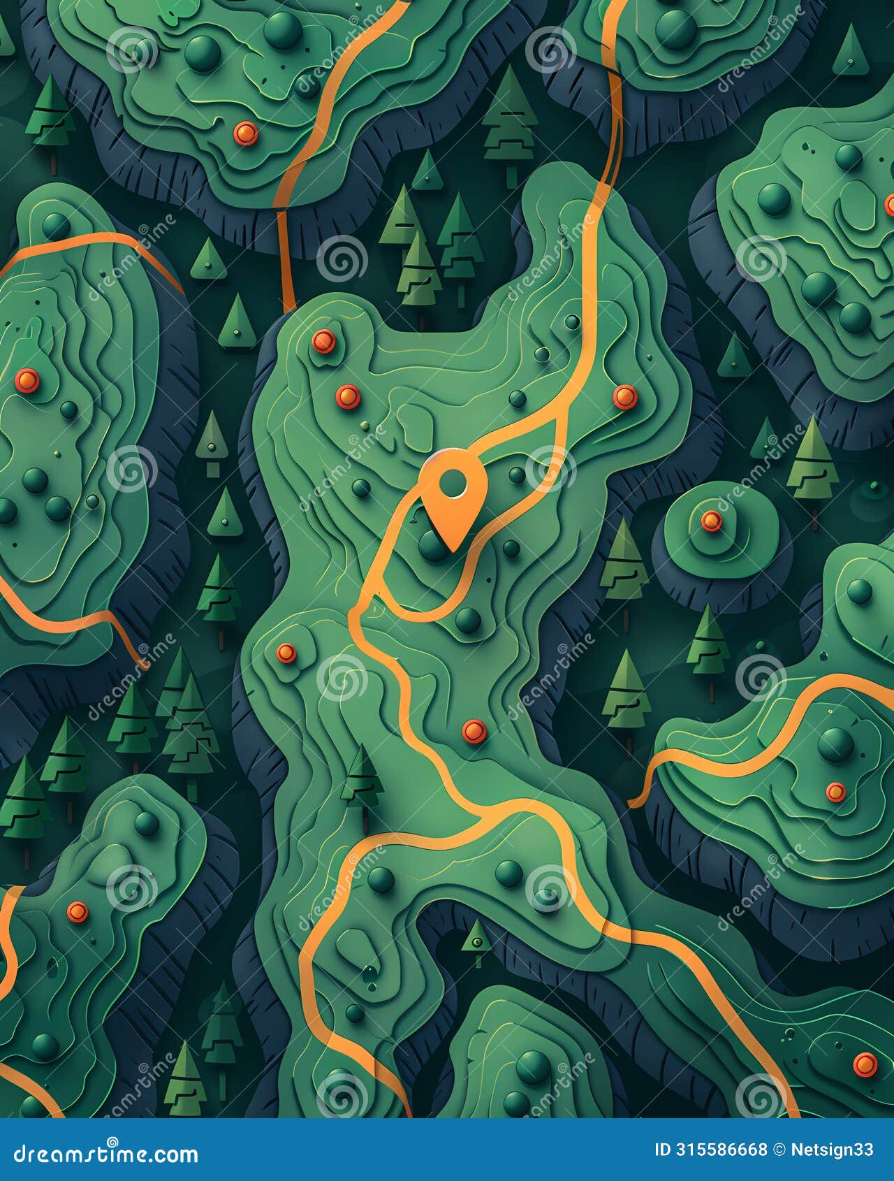 Vibrant Green Forest Map with User Interface Elements and Pop-up Color ...