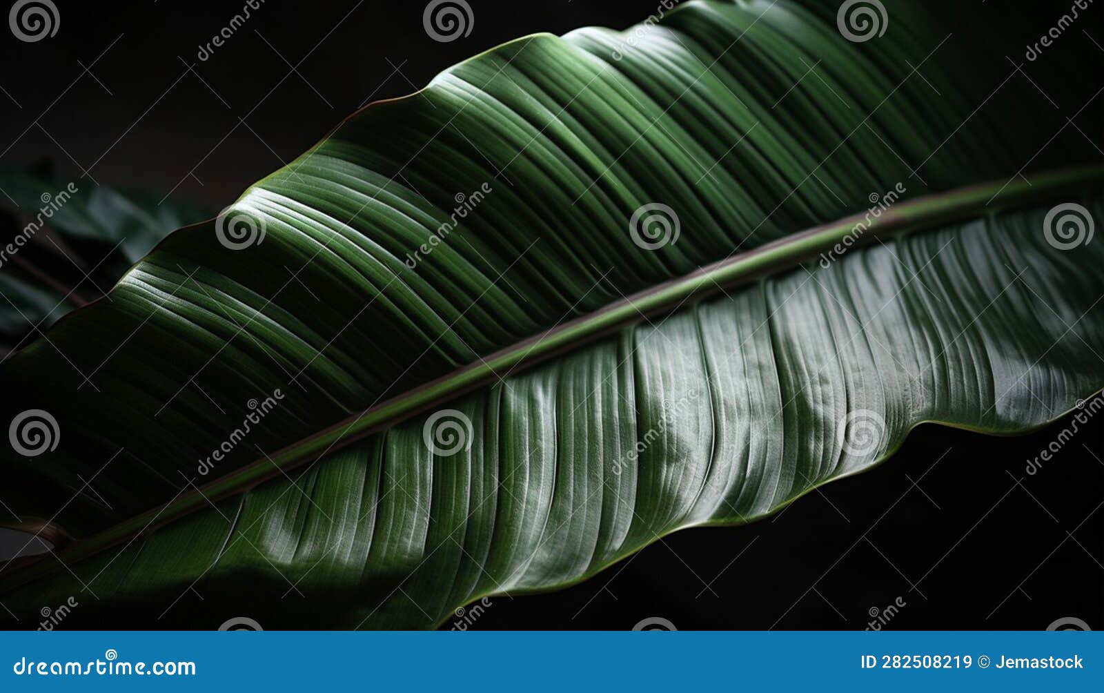Vibrant Green Frond with Striped Leaf Vein, Wet with Dew Generated by ...