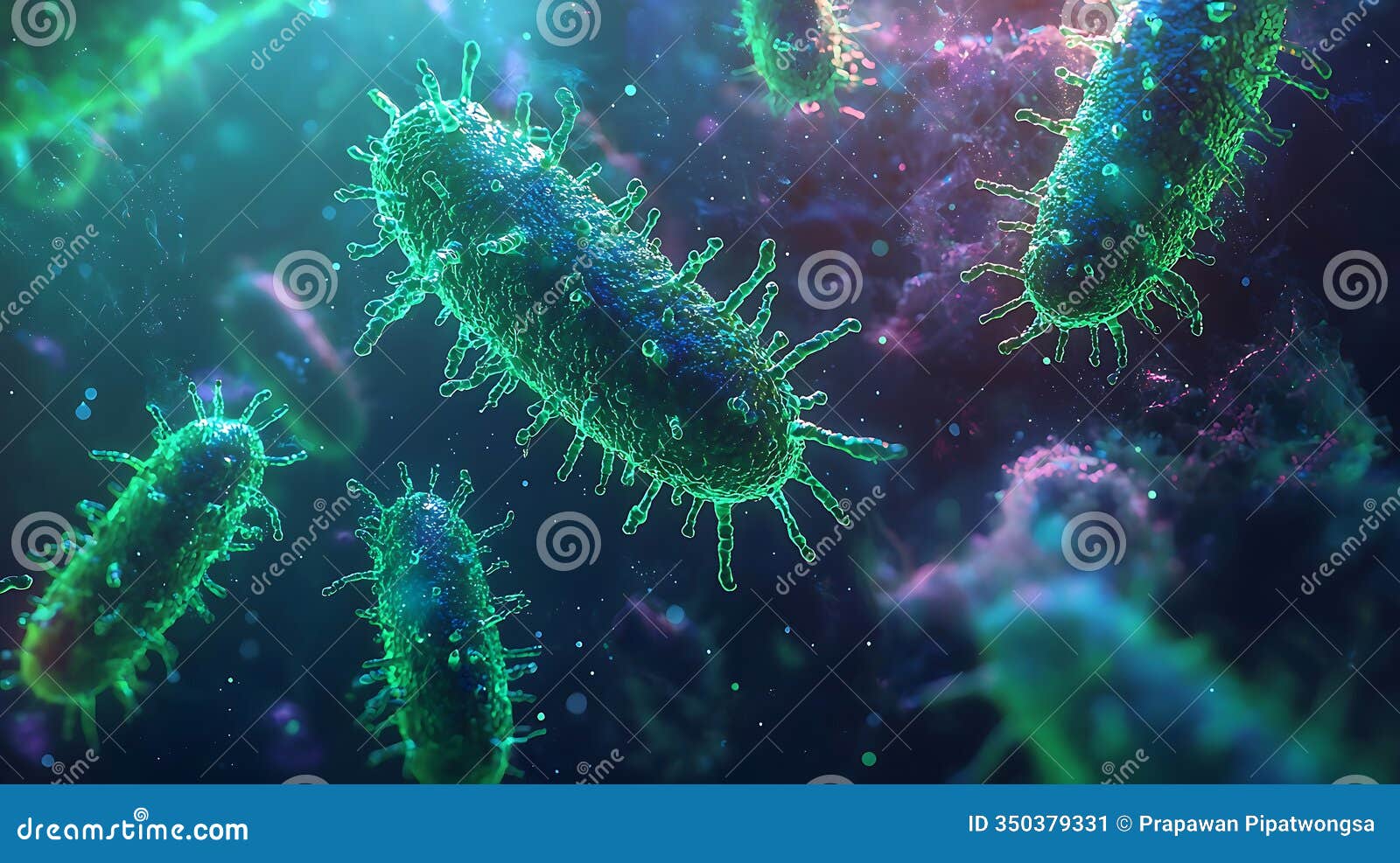 Vibrant Green Lactobacillus Bacteria Glowing in Colorful Microscopic ...