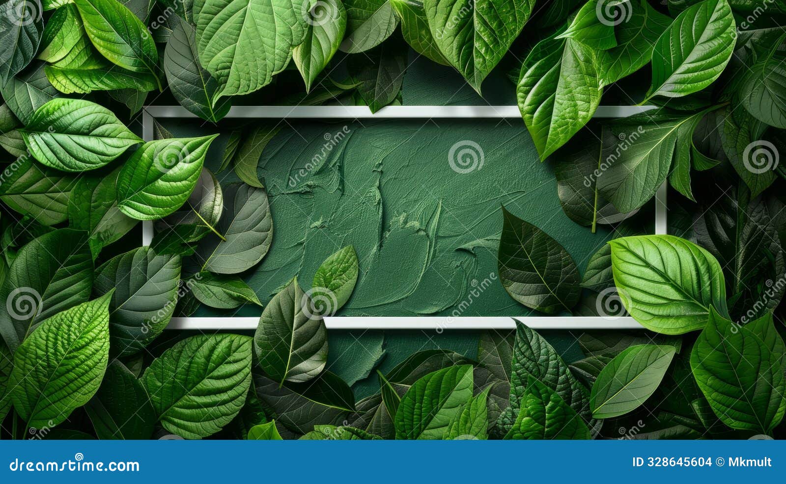 Vibrant Green Leaf Pattern Background Framed by Rectangular Border ...