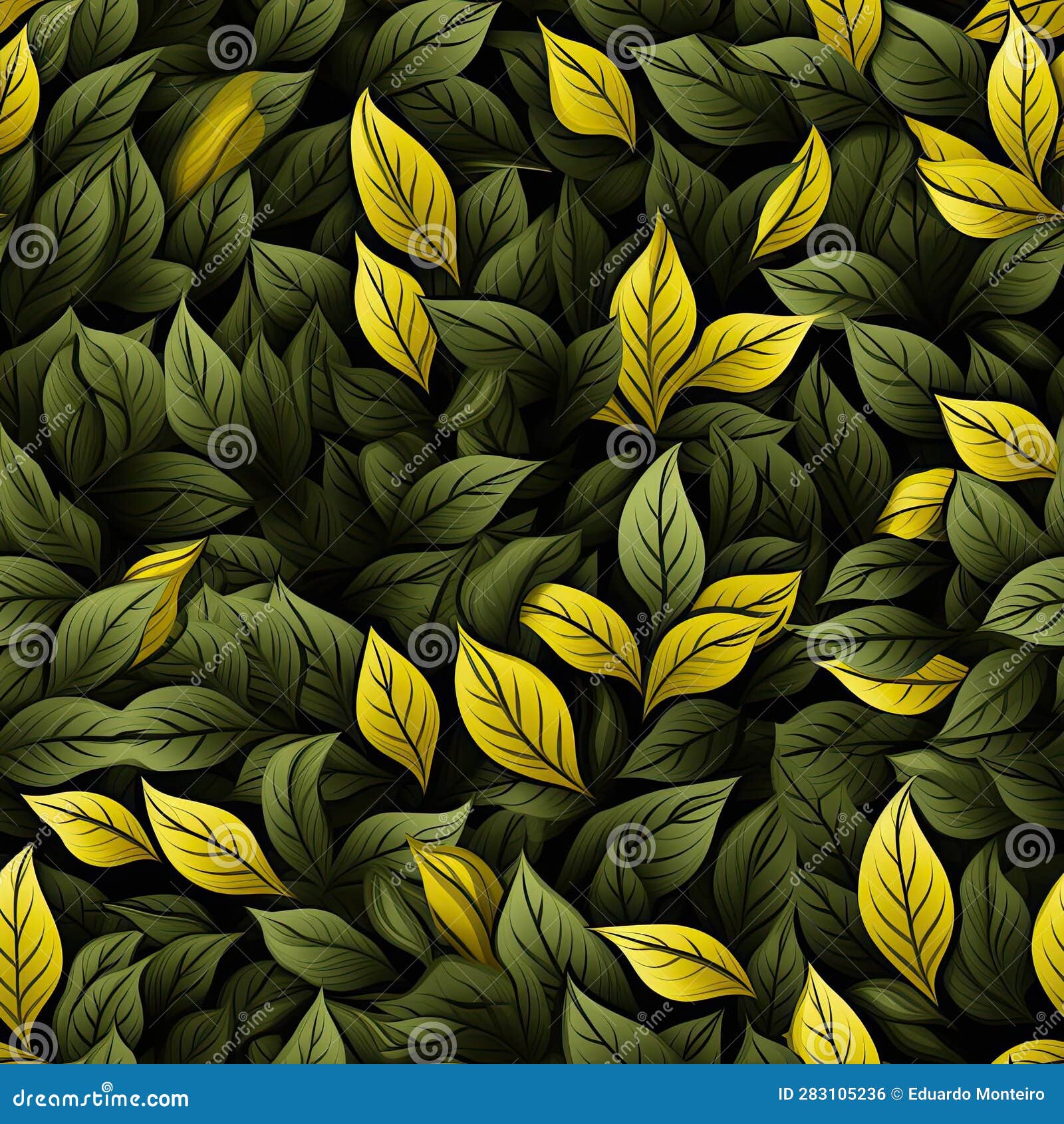 Vibrant Green Leaf Patterns on a Dark Background (tiled) Stock ...