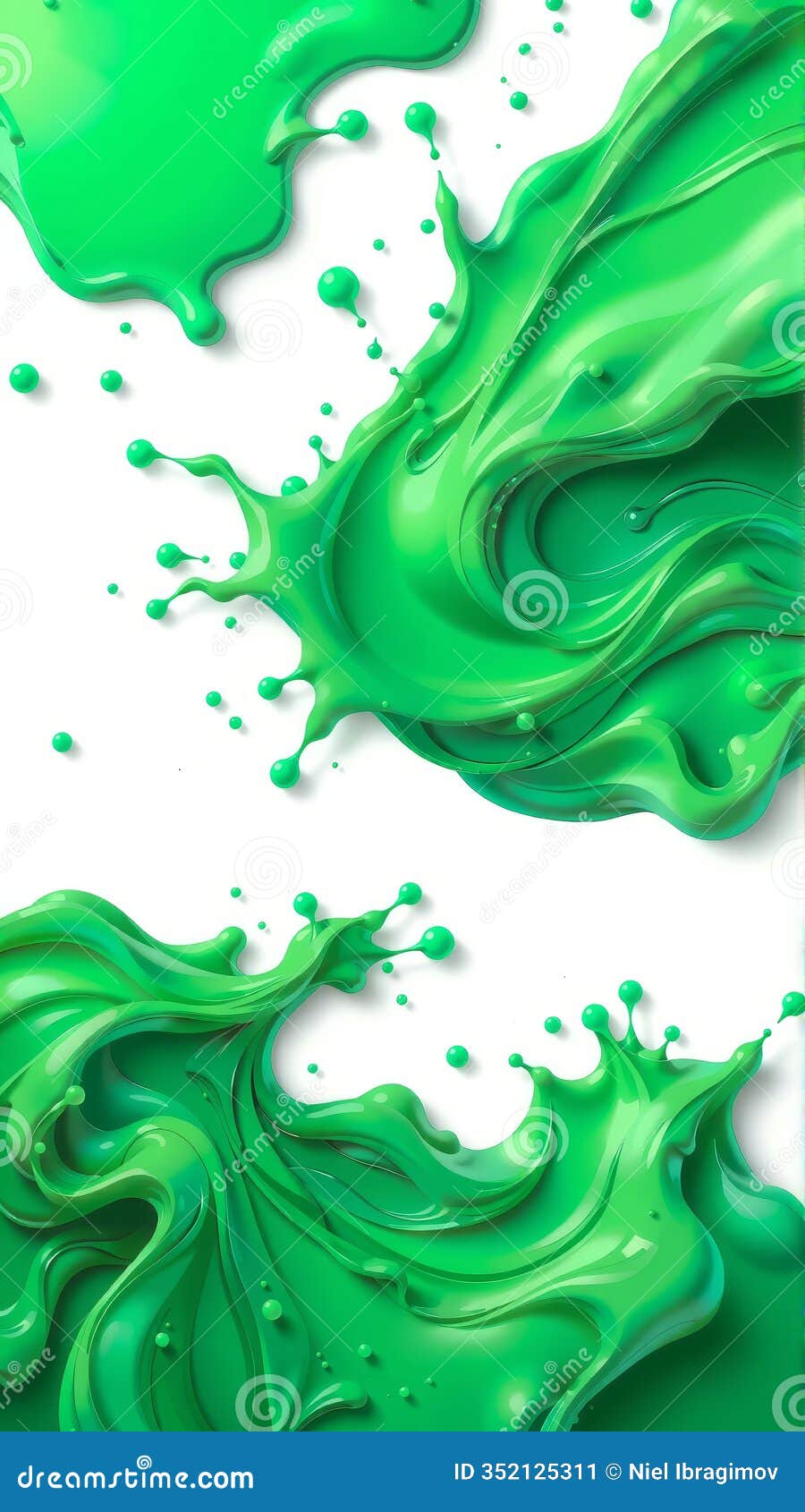 Vibrant Green Paint Splashes on White Background Creating Dynamic Fluid ...