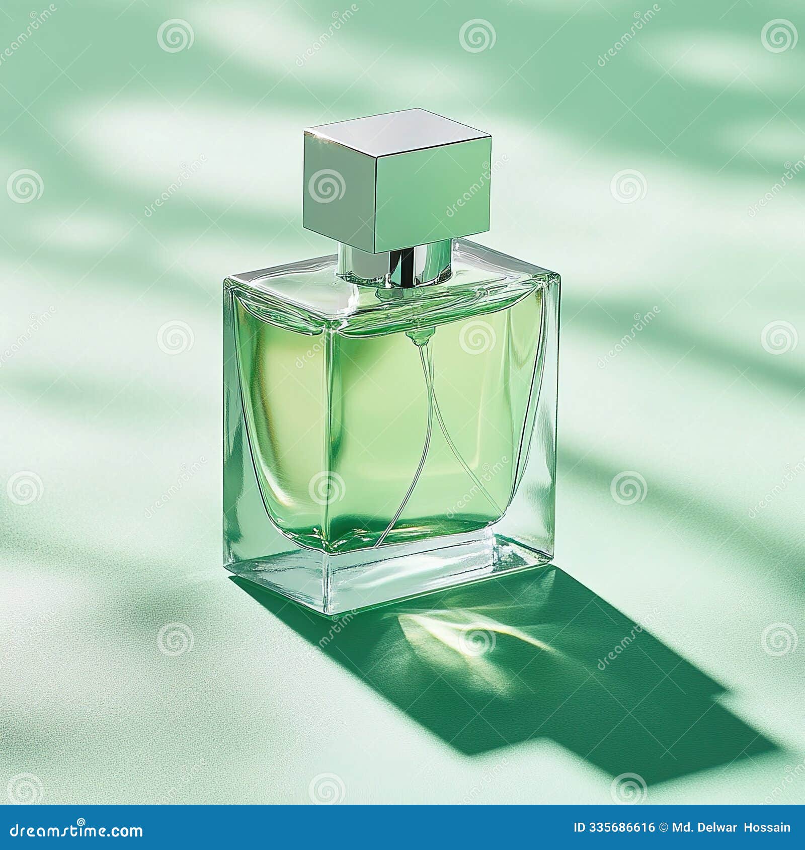 Vibrant Green Perfume Bottle with Sleek Design Captured Under Soft ...