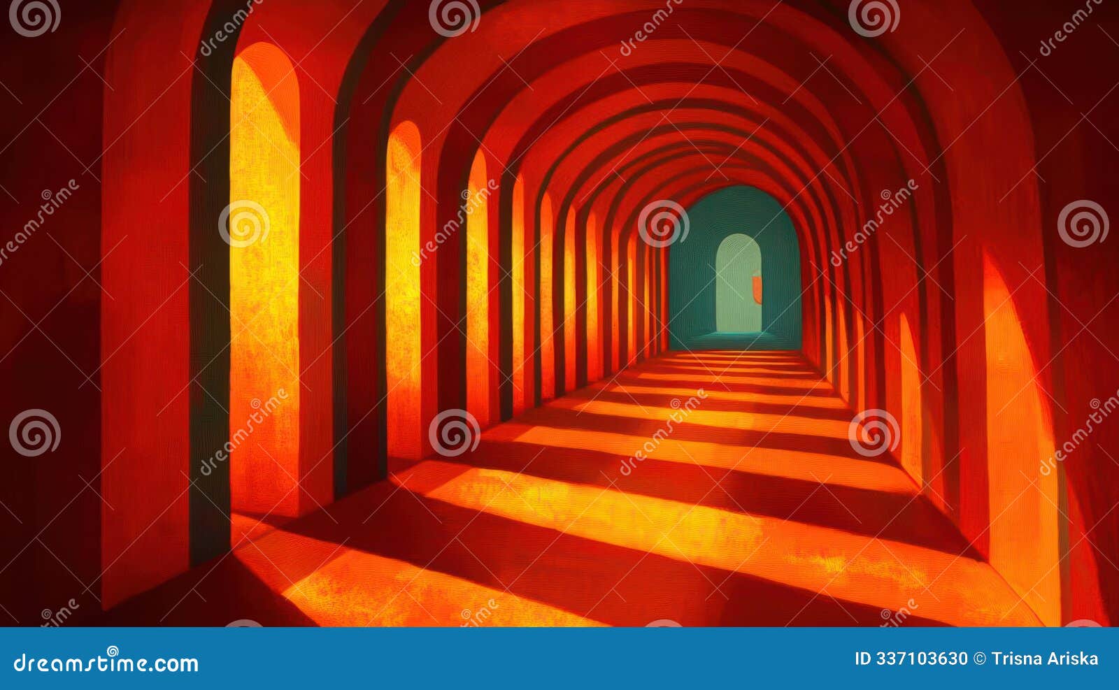 A Vibrant Hallway with Arched Structures and Dramatic Lighting Leading ...