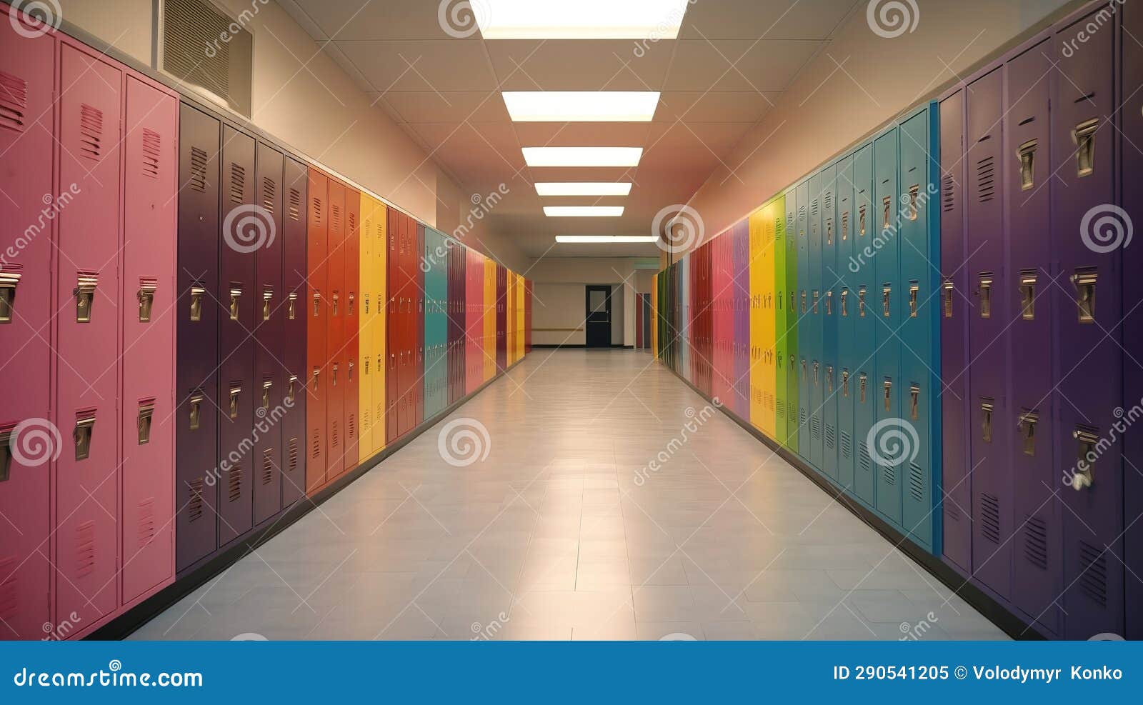 A Vibrant Hallway Filled with Rows of Colorful Lockers Stock Image ...