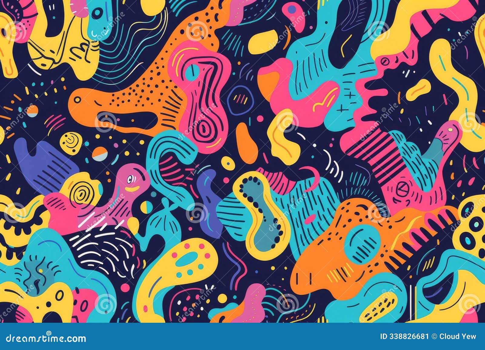 Vibrant Hand-drawn Cartoon Layout Pattern. Stock Illustration ...