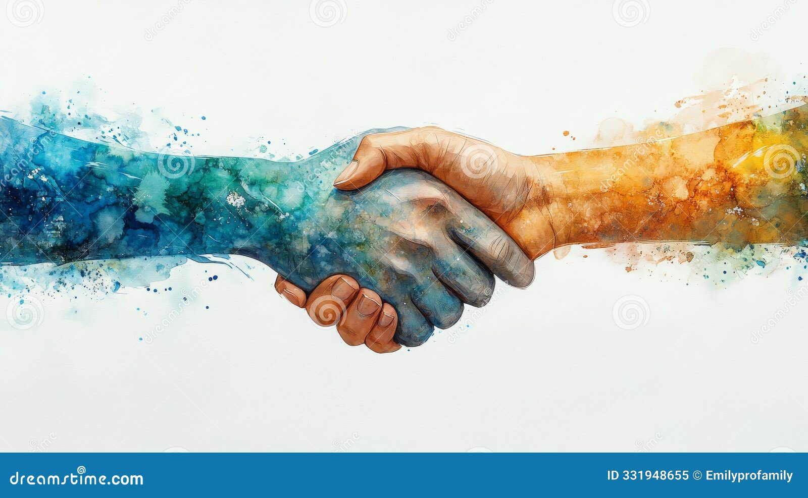 Hands of Different Colors Unite in a Handshake, Symbolizing Cooperation ...