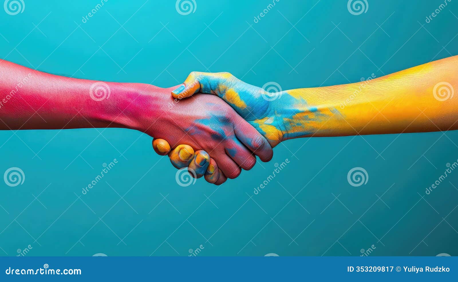 Vibrant Handshake between Two People with Colorful Painted Hands ...