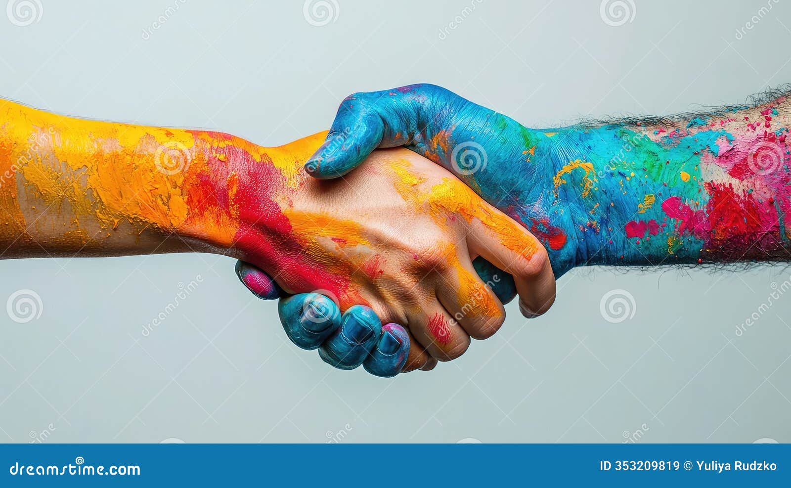 Vibrant Handshake between Two People with Colorful Painted Hands ...